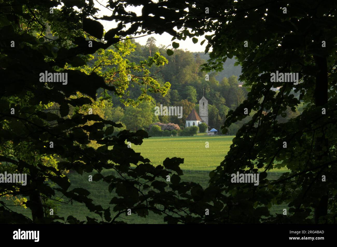 Reformed church in Bremgarten bei Bern, Switzerland - seen through a ...