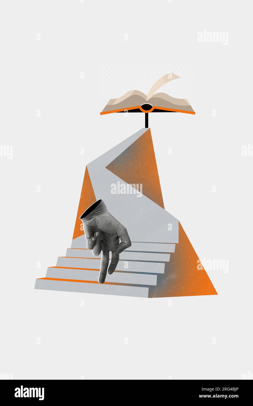 Poster collage magazine of two fingers step walk climb up ladder stairs ...