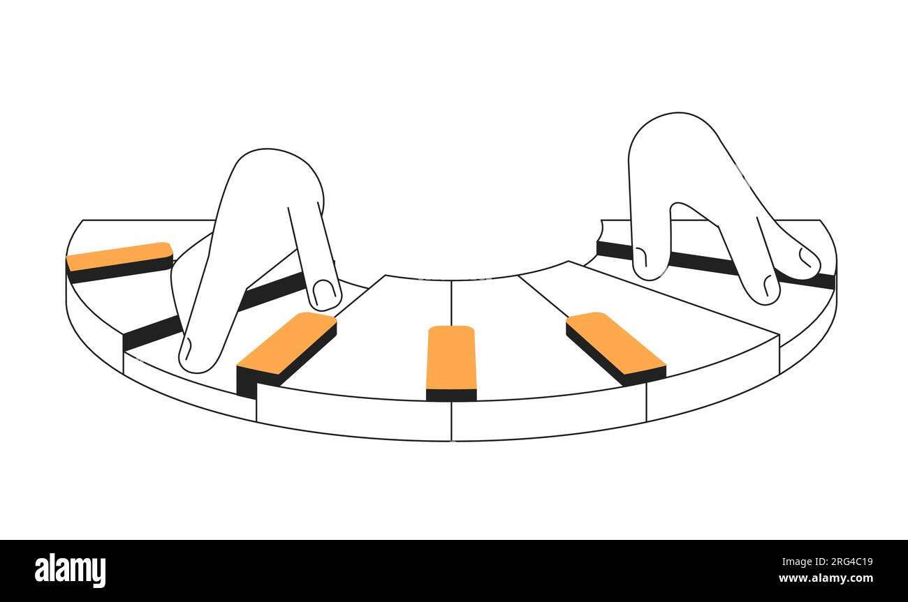 Hands touch on piano keyboard monochrome flat vector object Stock ...