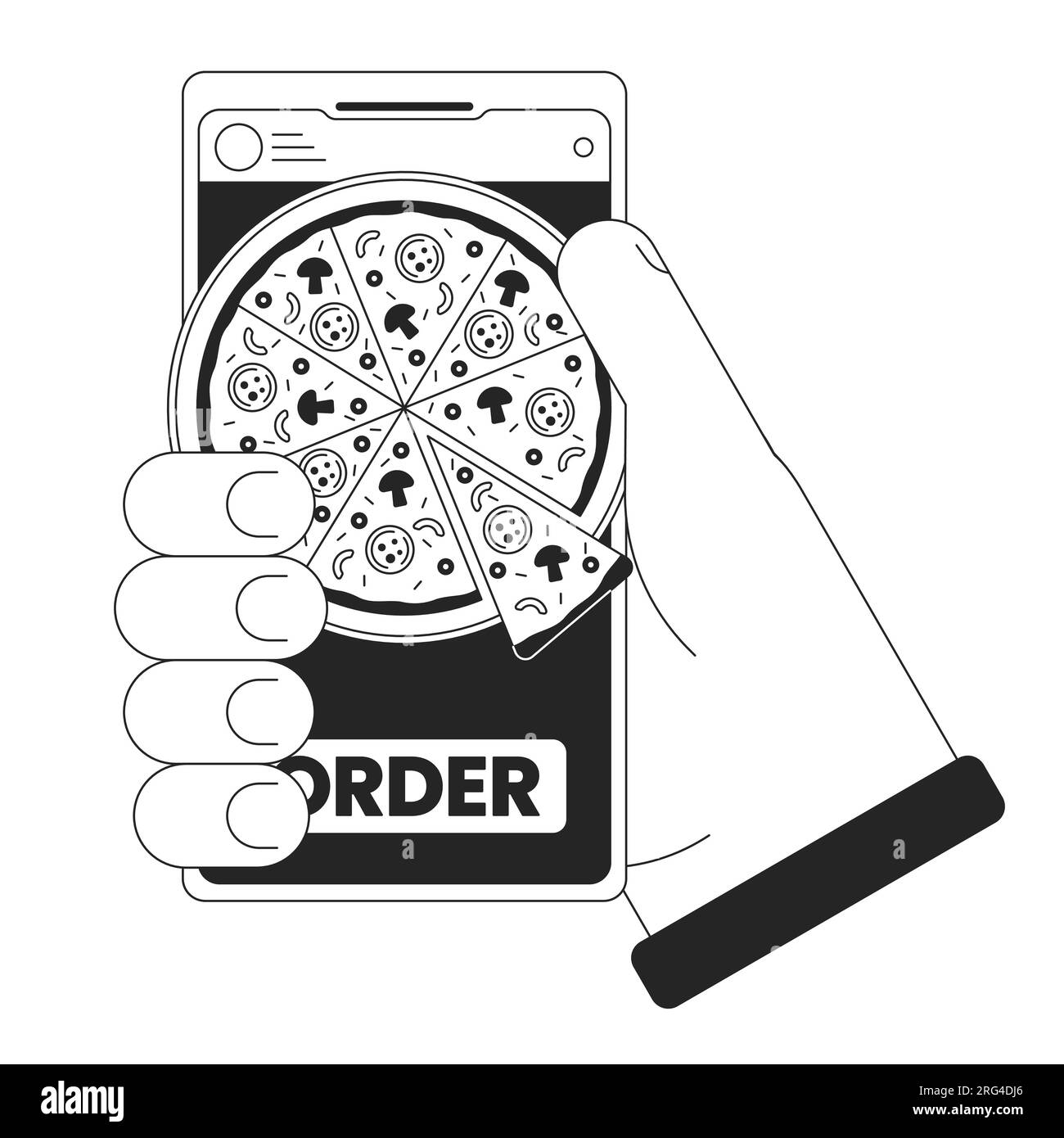 Ordering pizza by smartphone bw concept vector spot illustration Stock ...