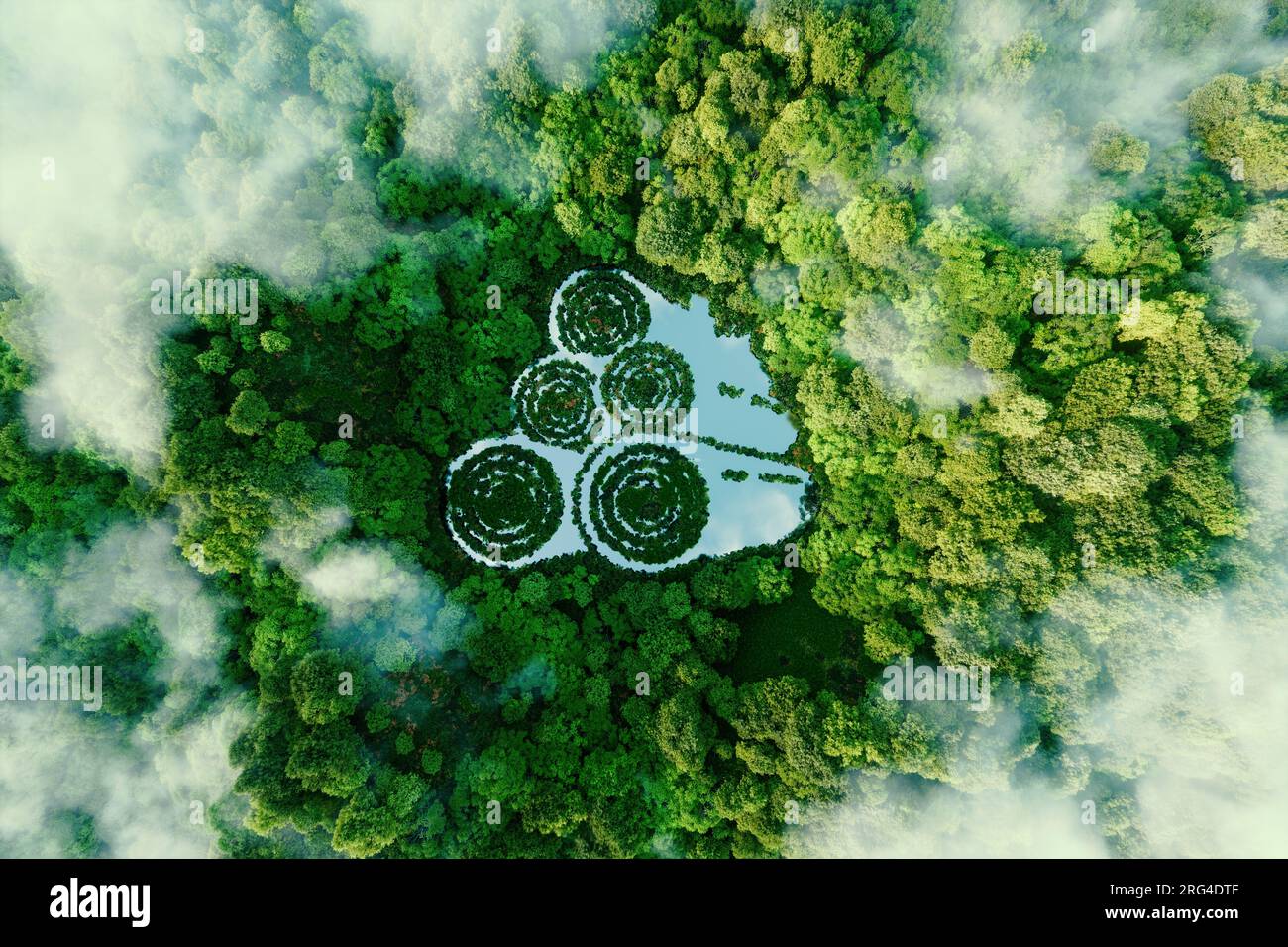 A lake in the shape of logs in the middle of a forest serving as a ...