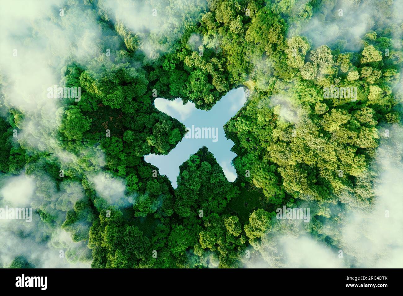 A lake in the shape of an airplane in the middle of untouched nature ...