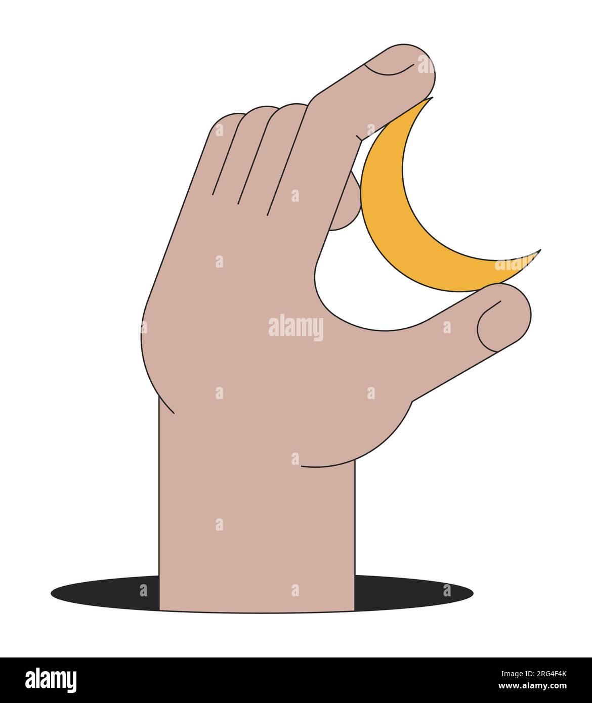 Hand holding crescent moon flat line color isolated conceptual clipart ...