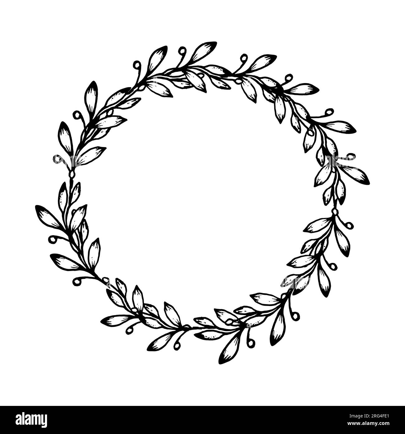 Floral branch hand drawn circle wreath, vector illustration frame for ...