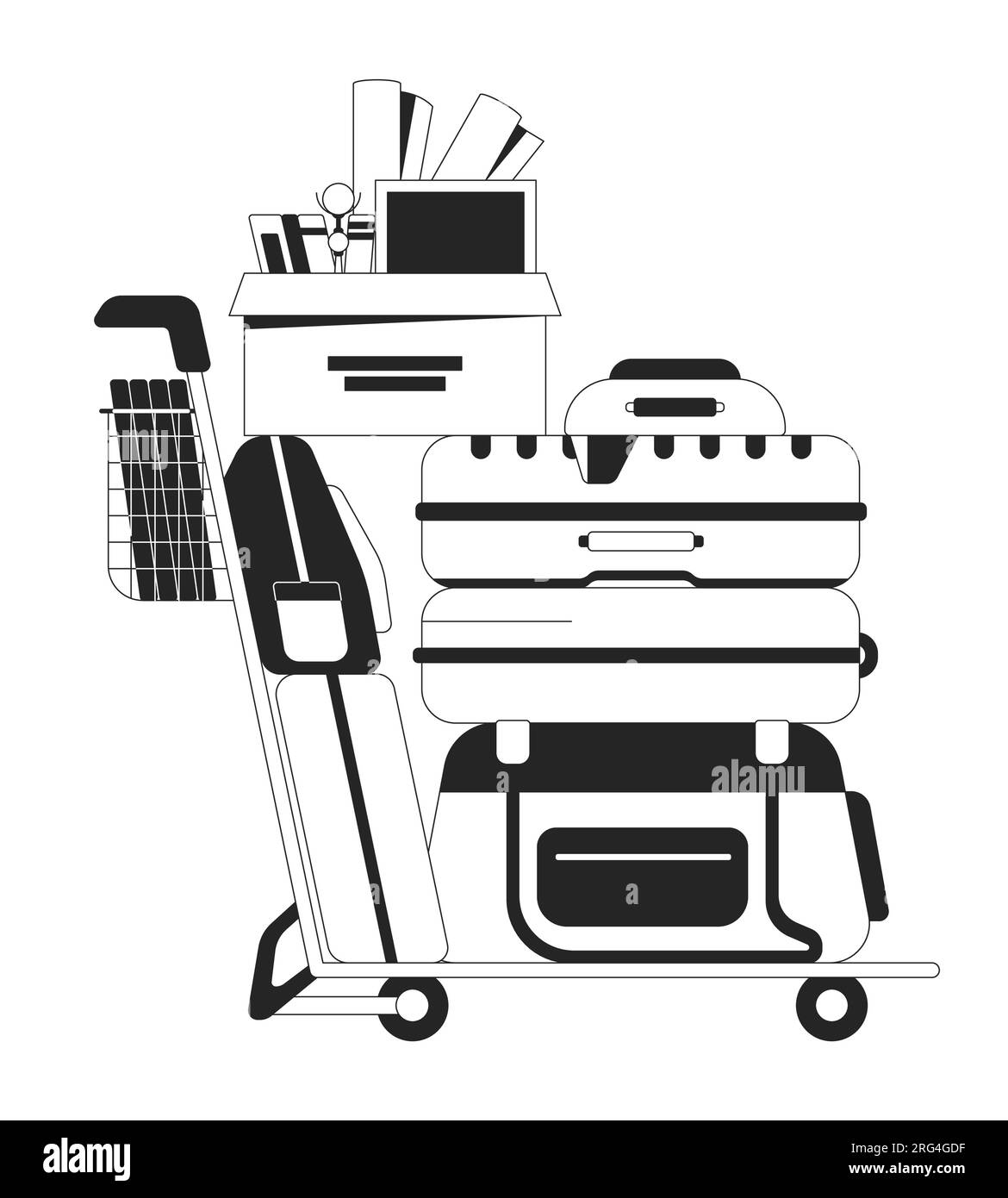 Luggage Cart With Stack Of Belongings Flat Monochrome Isolated Vector Object Stock Vector Image