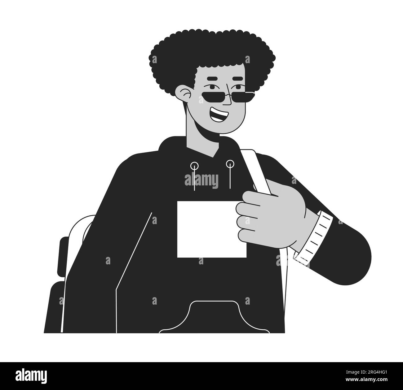 Backpack college student hispanic male flat line black white vector ...