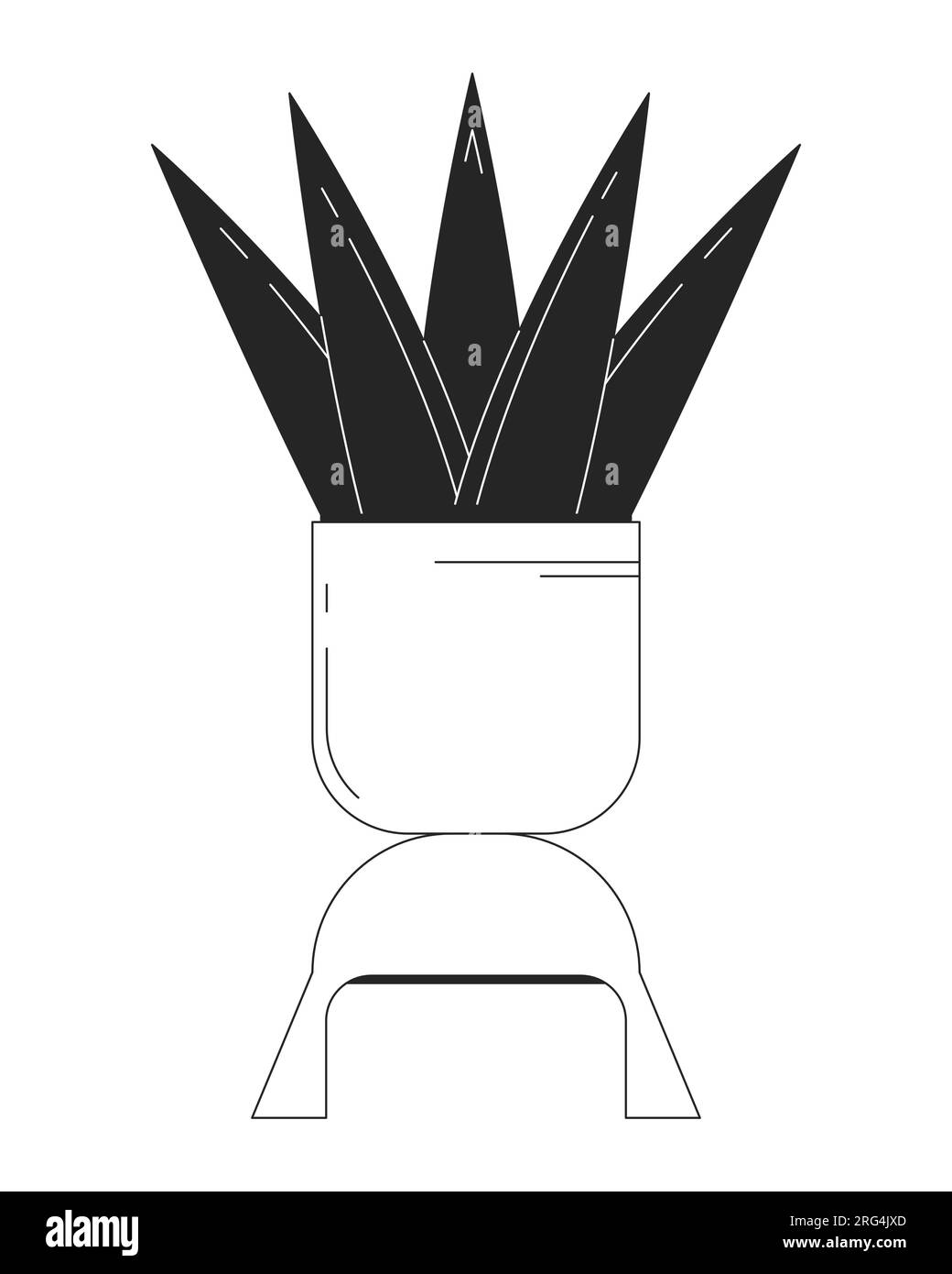 Modern Houseplant Potted In Antique Vase Flat Monochrome Isolated