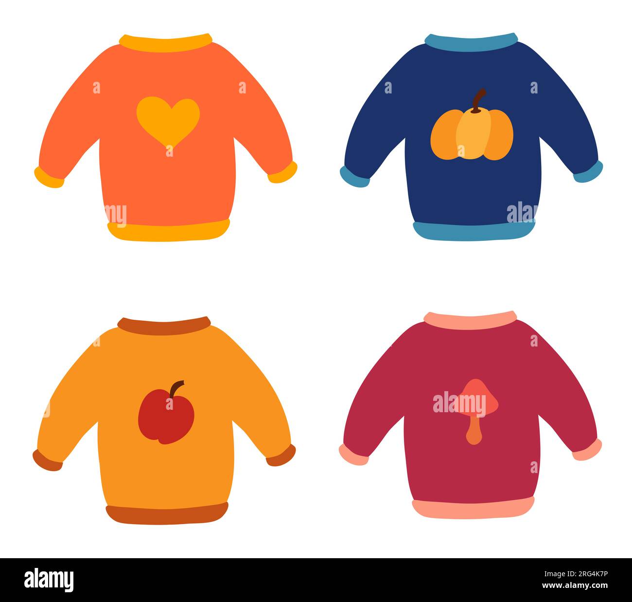 Collection of autumn sweaters with different designs. Cozy fall. Vector ...