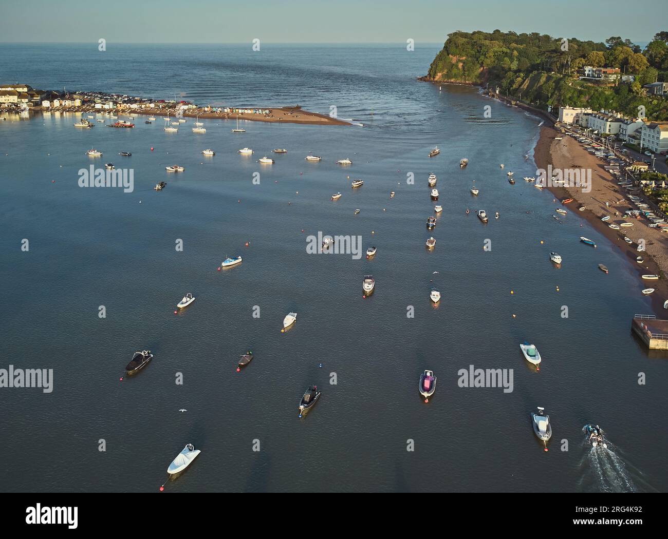 An aerial view of Teignmouth harbour and the mouth of the River Teign ...