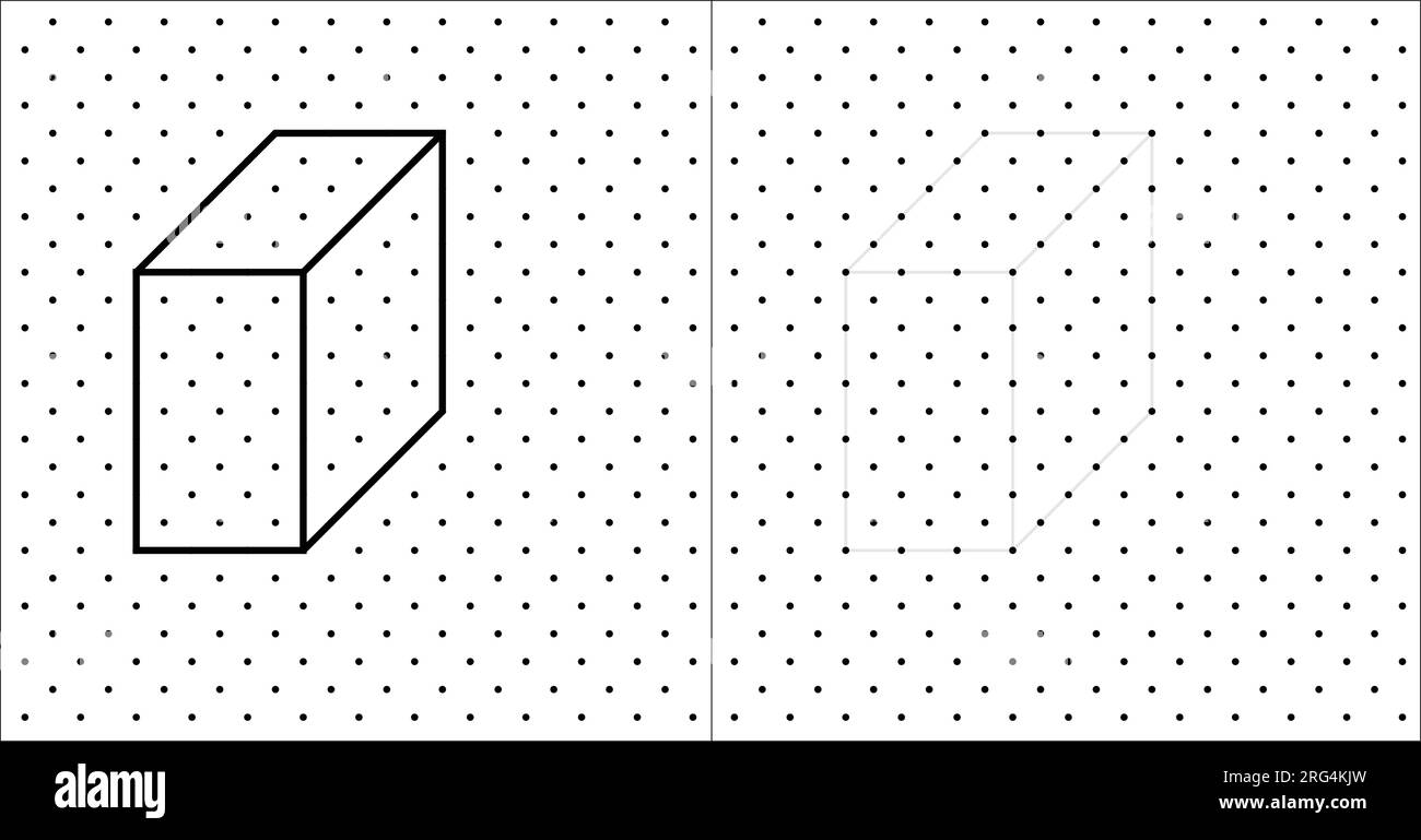 3D isometric cubes for each shape using the dotted lines on a dots grid ...