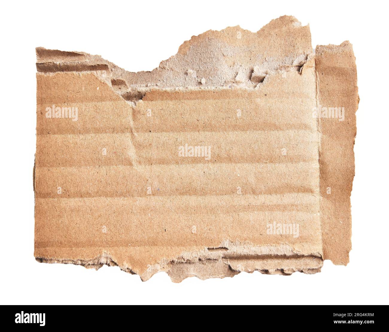 One ripped piece of cardboard material over isolated white background ...