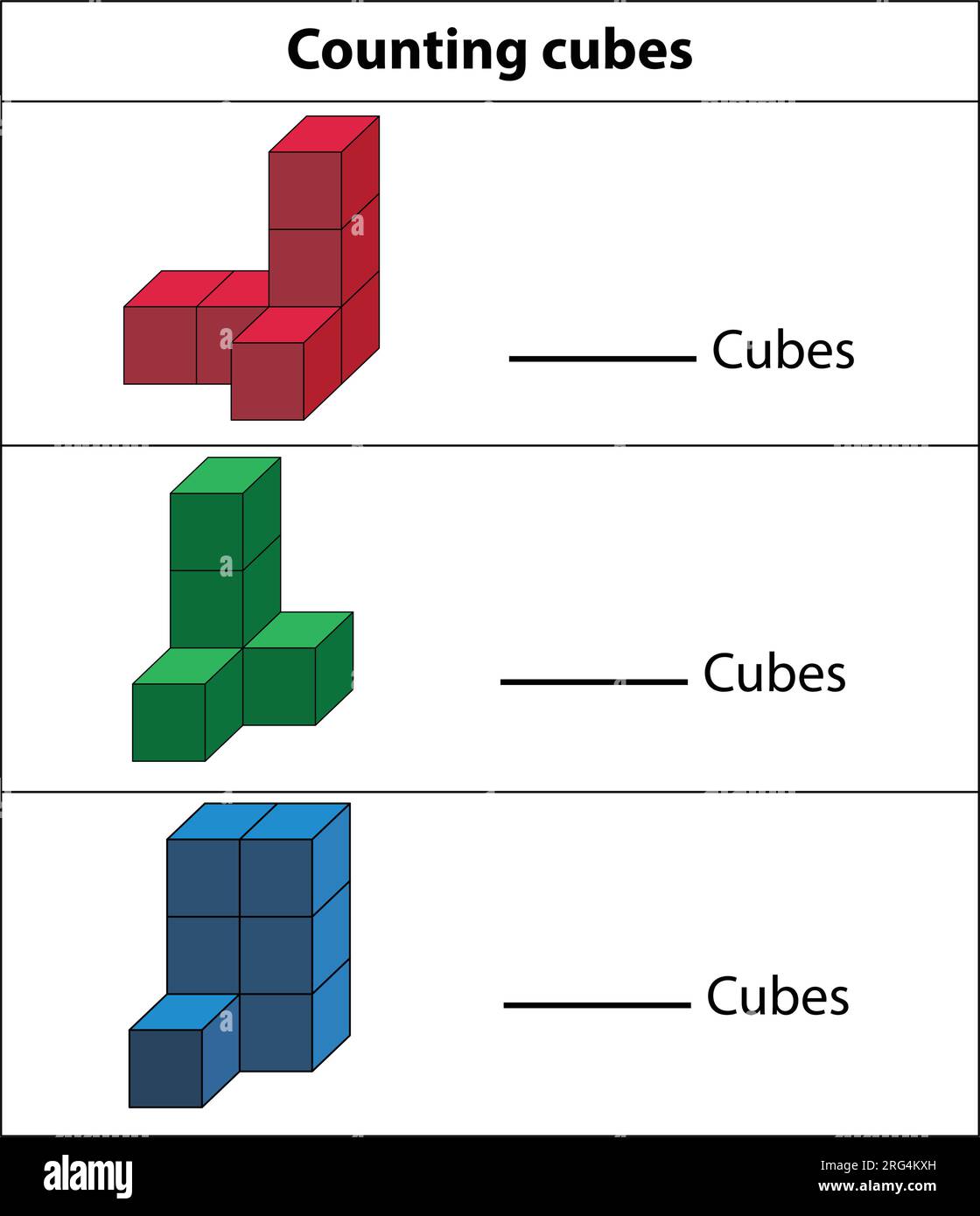 Color Cube Counting Exercise With 3d Shapes Contour Vector