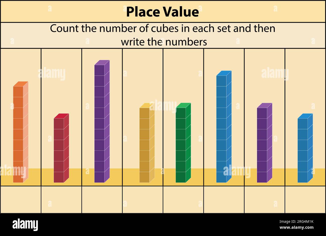 Place Value Stacked Blocks Counting Place Value Chart Work Vector