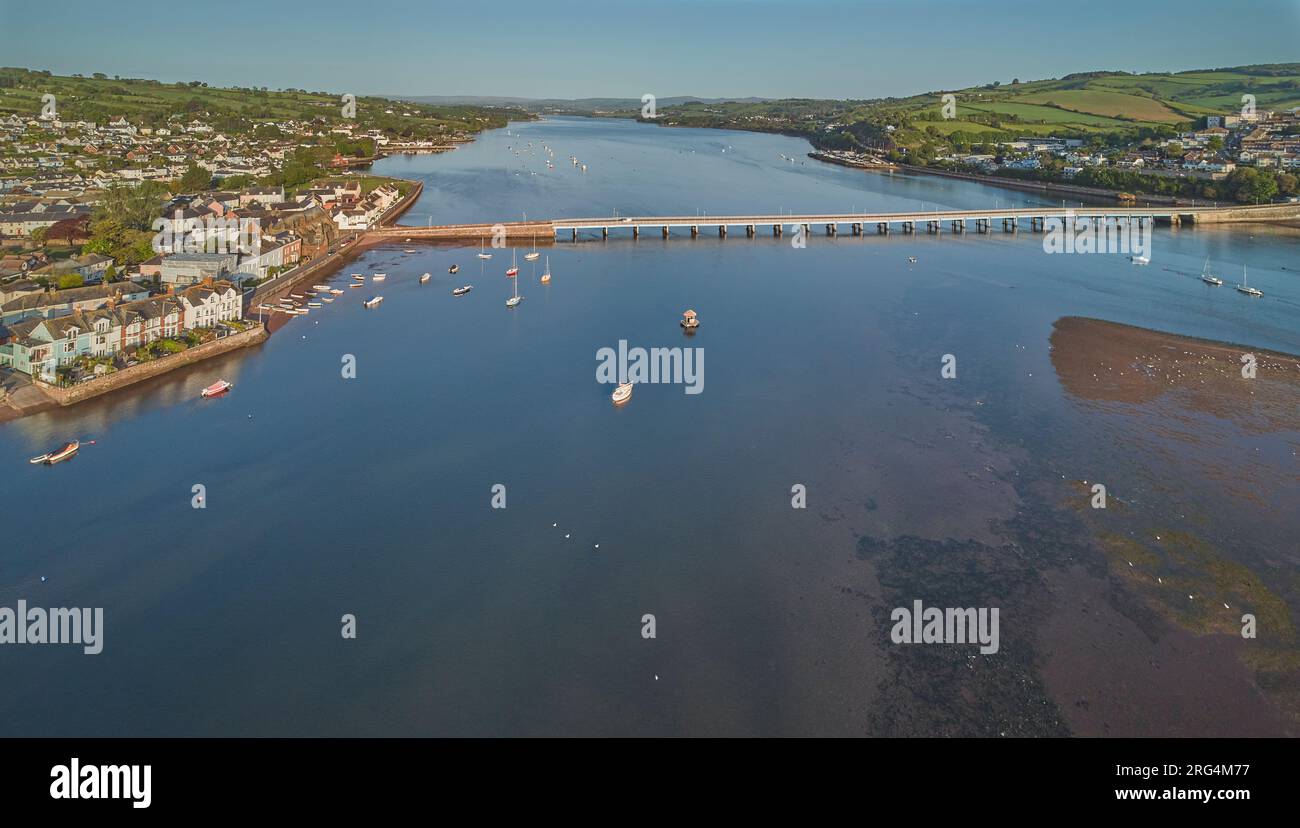 A view upriver along the estuary of the River Teign, showing Shaldon ...