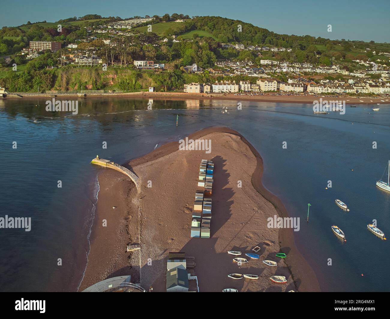 An aerial view across the mouth of the River Teign, showing the river ...