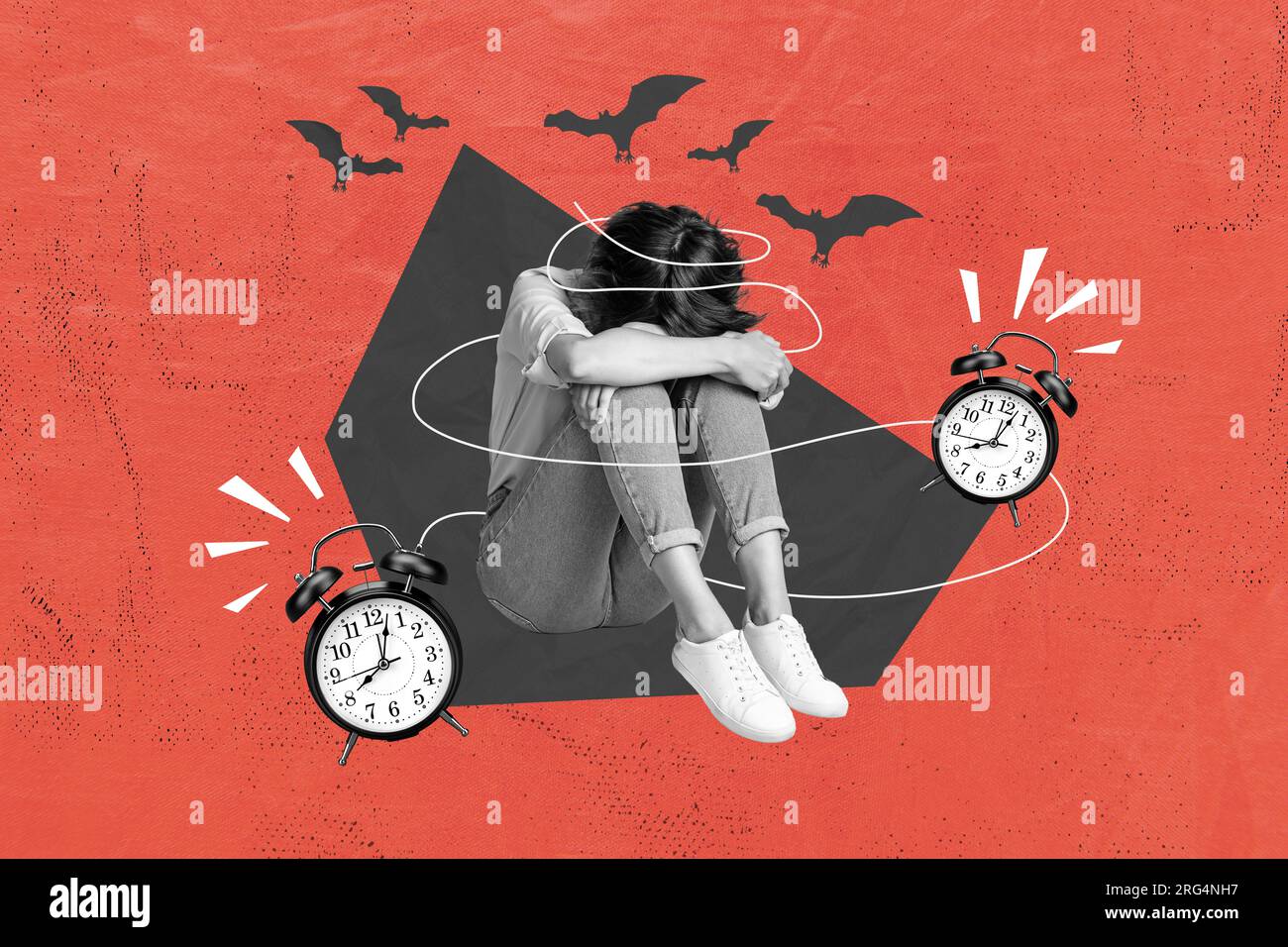 Photo collage artwork of scared upset lady afraid night isolated ...