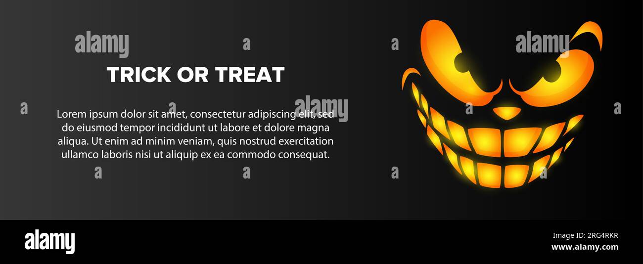 Trick or treat text with ominous smile on black background Stock Vector ...