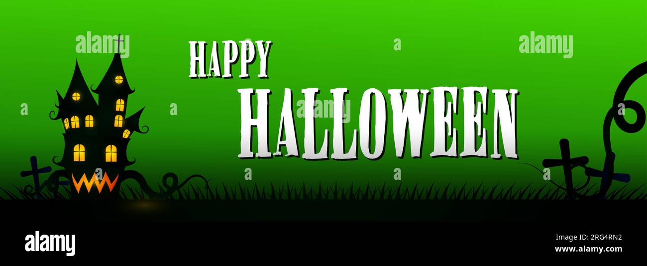 Happy Halloween greeting card design with haunted house Stock Vector ...