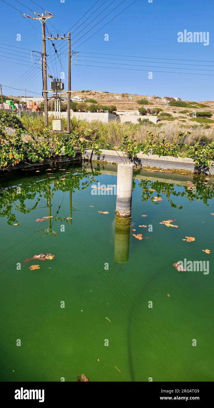 Water management, rain water reservoir, Syros island, Greece, Southern ...