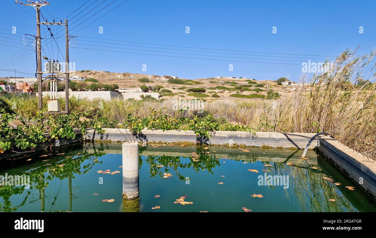 Water management, rain water reservoir, Syros island, Greece, Southern ...