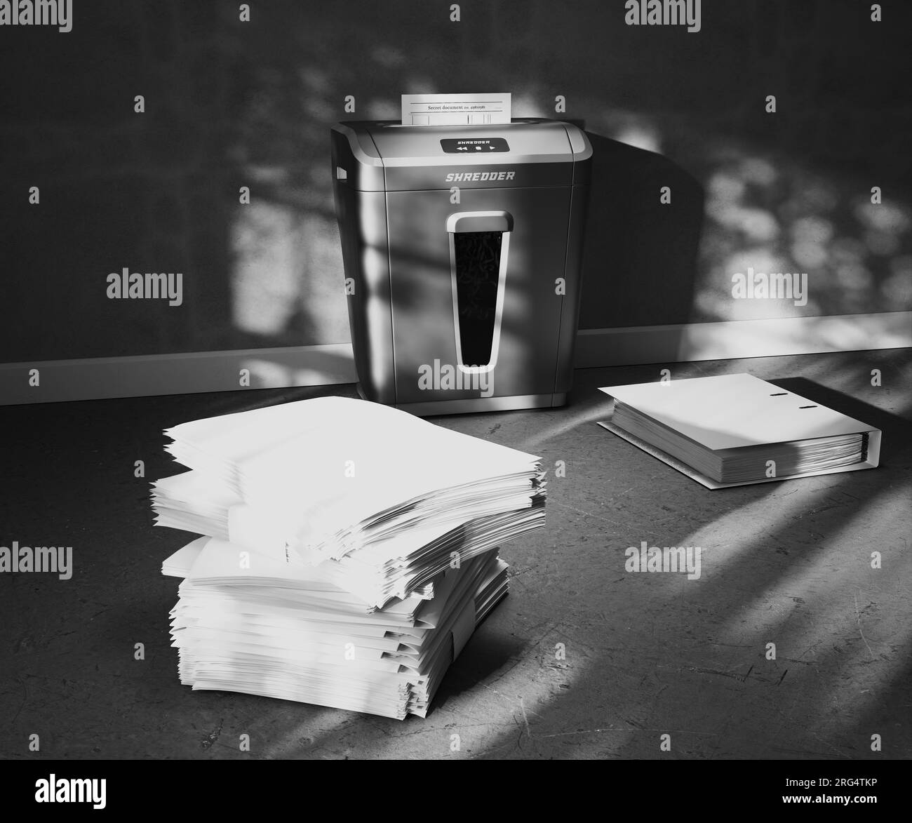 Shredding important documents. Following view at a page being shredded ...