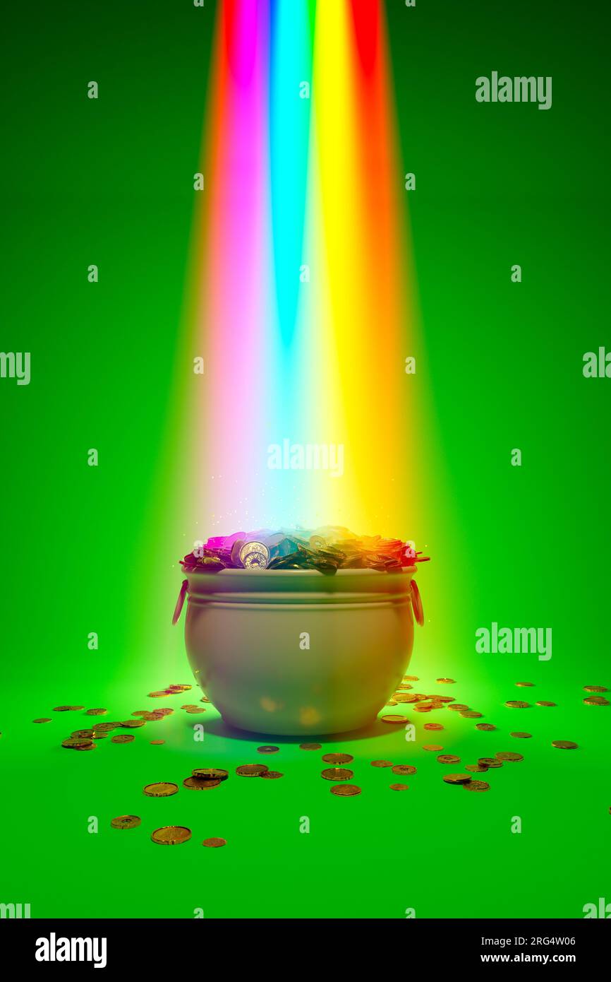The magical rainbow that leads to the pot of gold. A cauldron is full ...