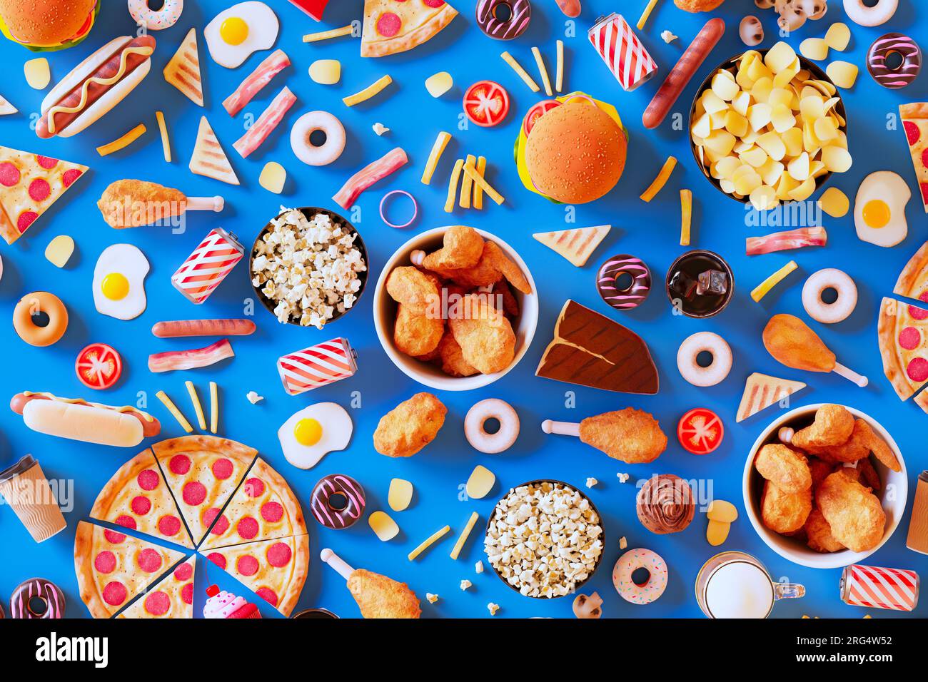 Assorted Fast Food Top View Table Filled with Delicious Treats and ...