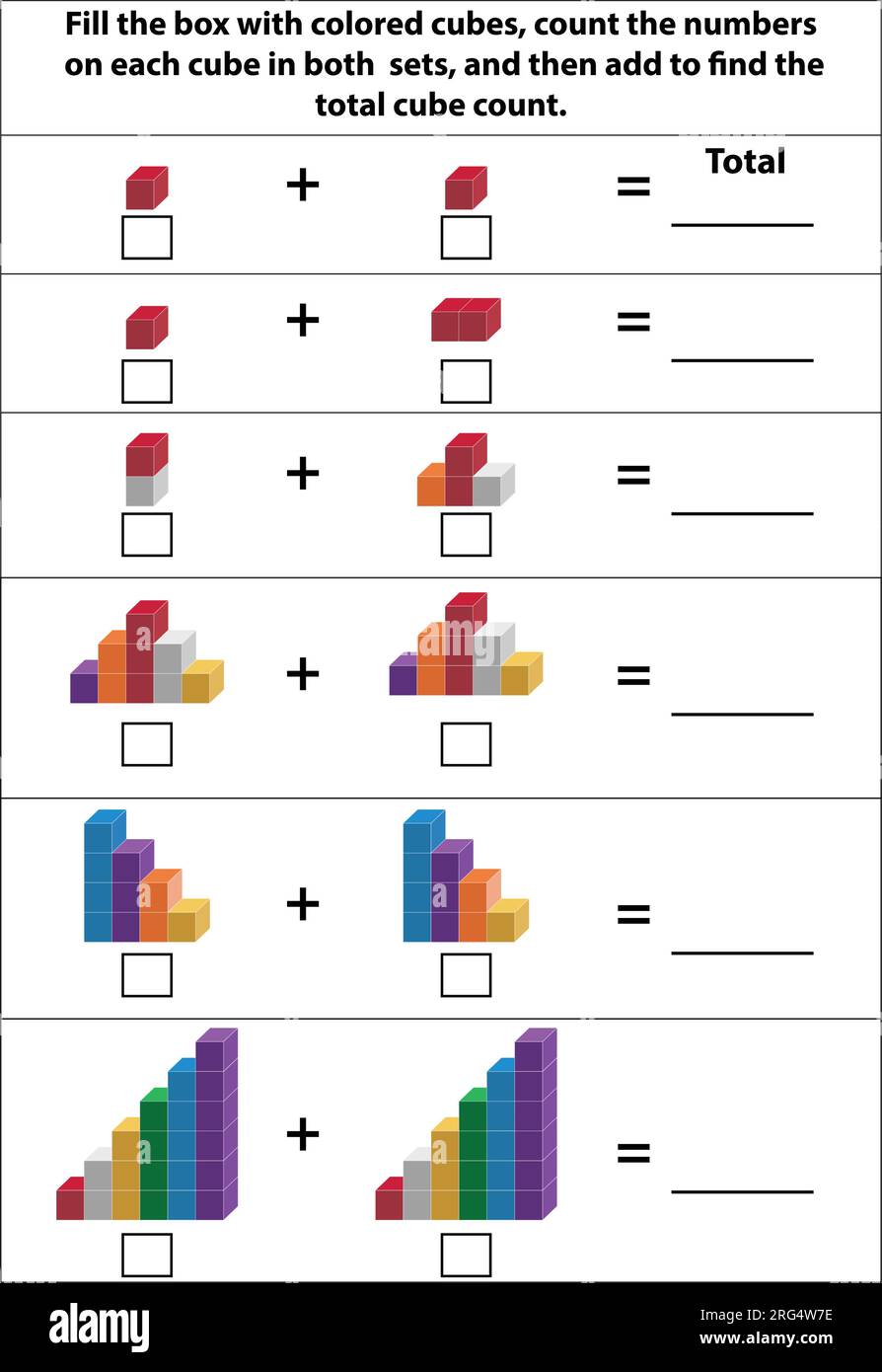 Color Cube Counting Exercise With 3d Shapes Contour Vector