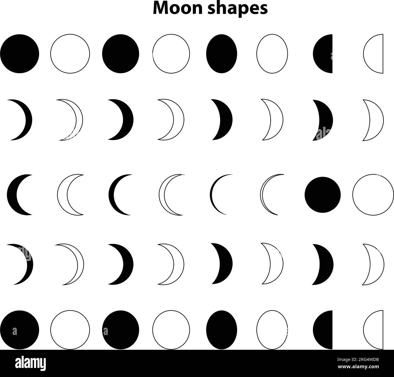 Moon shapes. filled and outline. on vector illustration. on white ...