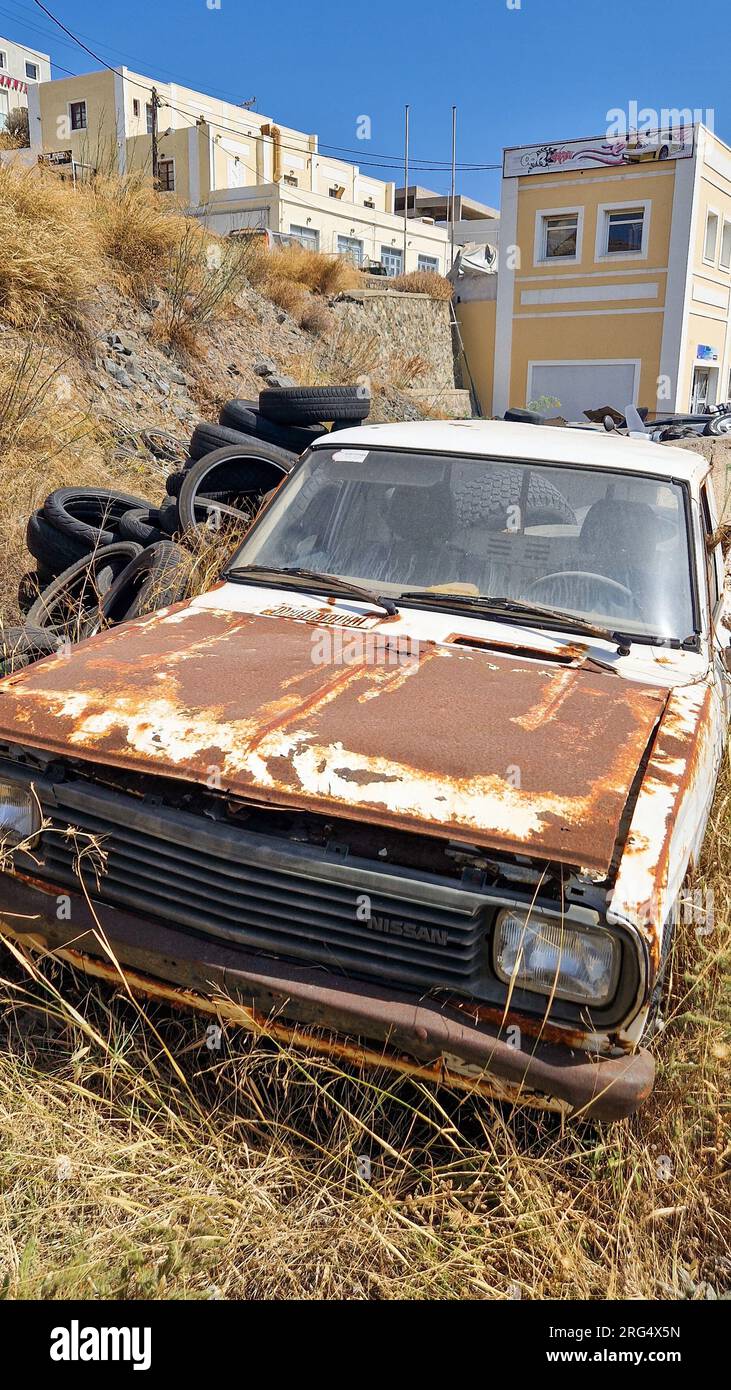 Car wreck, Syros island, Greece, Southern Europe Stock Photo - Alamy