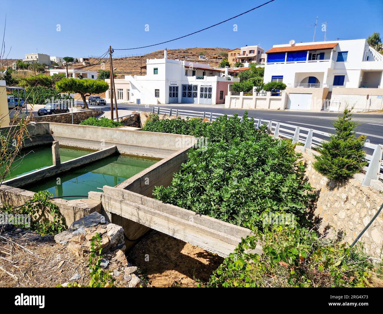 Water management, rain water reservoir, Syros island, Greece, Southern ...