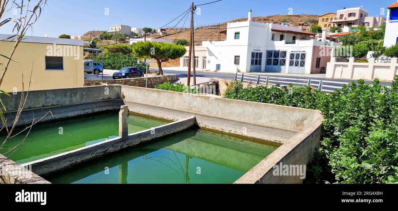 Water management, rain water reservoir, Syros island, Greece, Southern ...