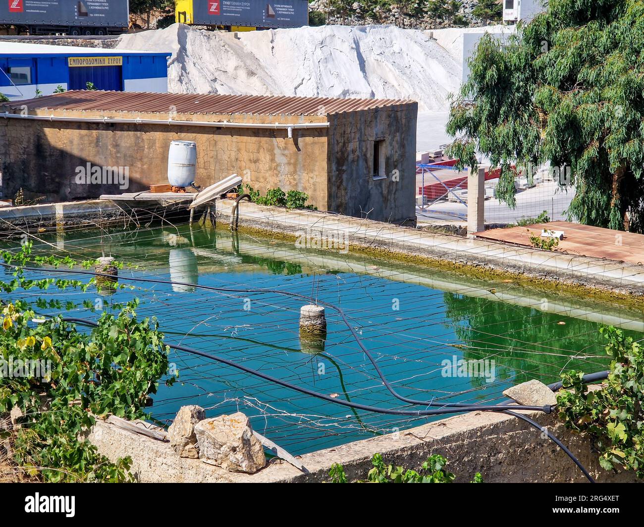 Water management, rain water reservoir, Syros island, Greece, Southern ...