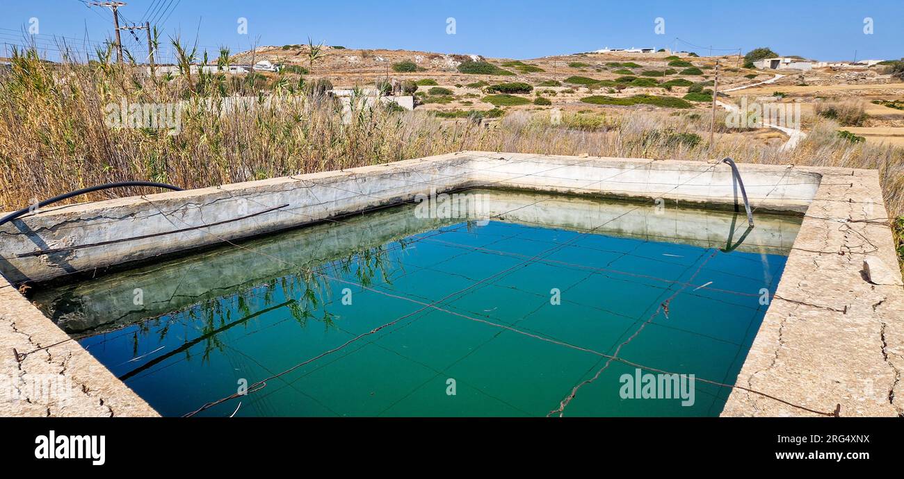 Water management, rain water reservoir, Syros island, Greece, Southern ...