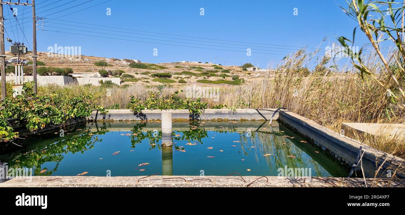 Water management, rain water reservoir, Syros island, Greece, Southern ...