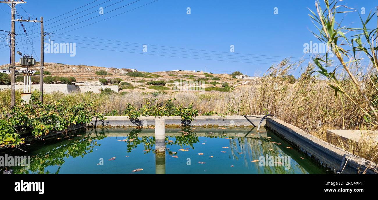 Water management, rain water reservoir, Syros island, Greece, Southern ...