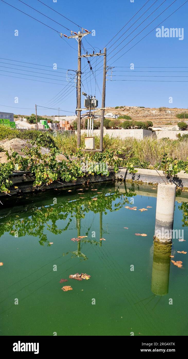 Water management, rain water reservoir, Syros island, Greece, Southern ...