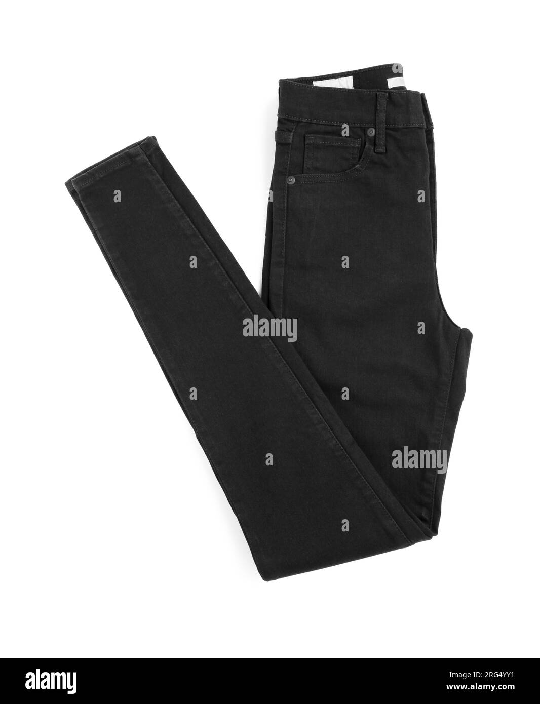 Folded black jeans isolated on white, top view Stock Photo - Alamy