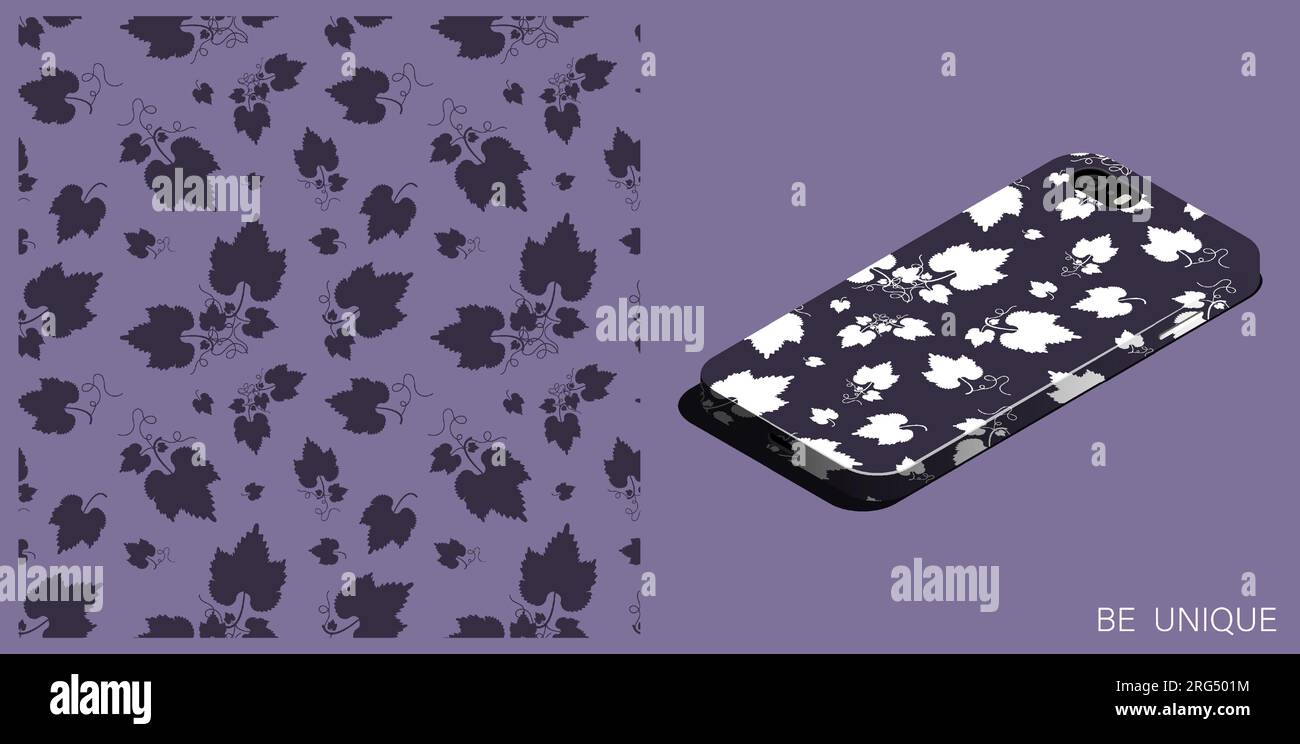 Modern smartphone in unique case decorated seamless pattern with white ...