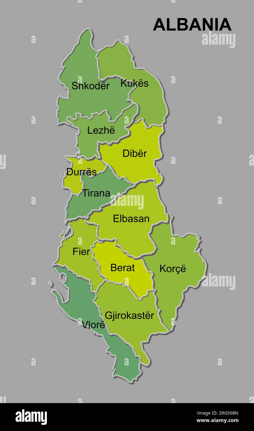 Albania map showing the provinces and administrative divisions Stock ...