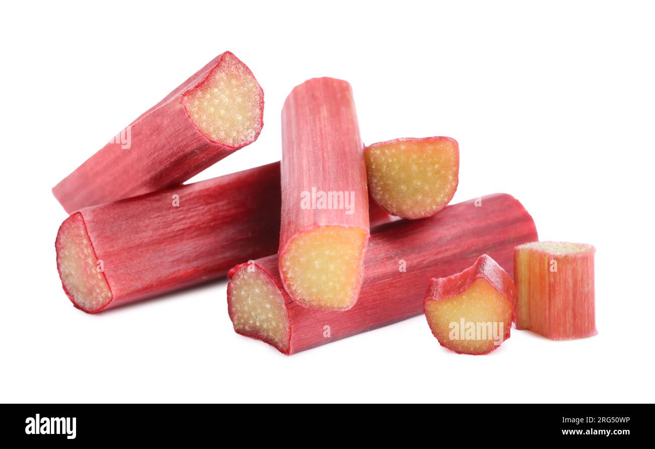 Cut fresh ripe rhubarb isolated on white Stock Photo - Alamy