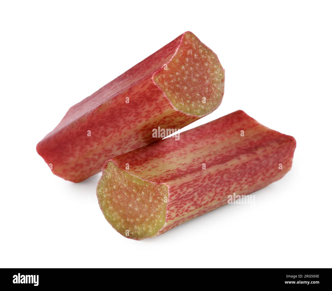 Pieces of ripe rhubarb isolated on white Stock Photo - Alamy