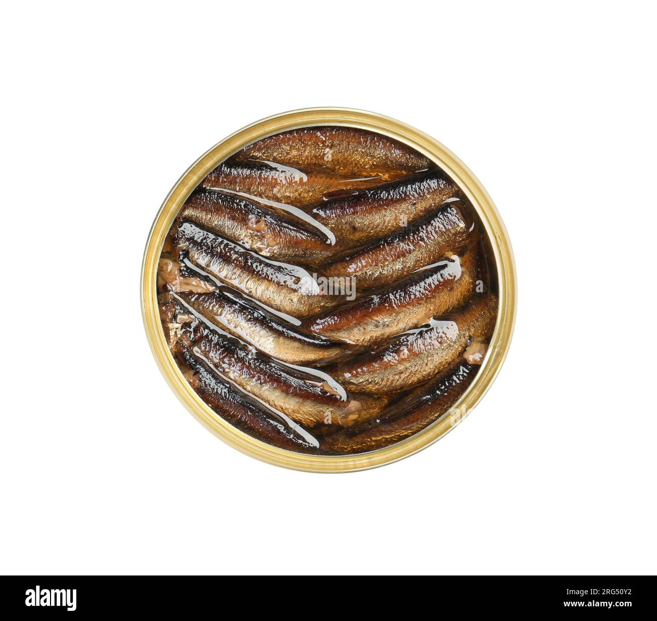 One tin can of sprats isolated on white, top view Stock Photo - Alamy
