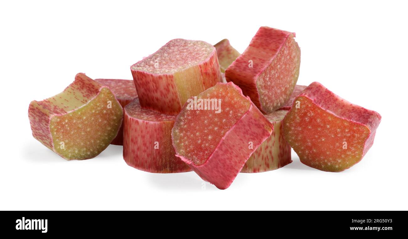 Pieces of ripe rhubarb isolated on white Stock Photo - Alamy