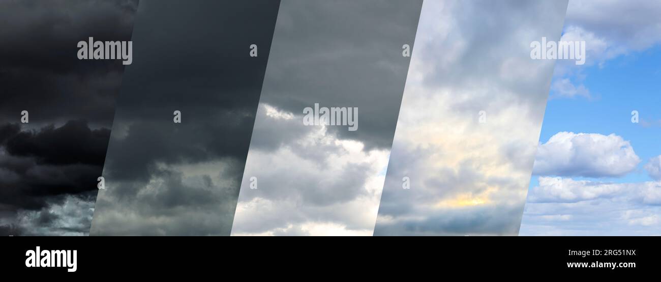 Photos of sky during different weather, collage. Banner design ...