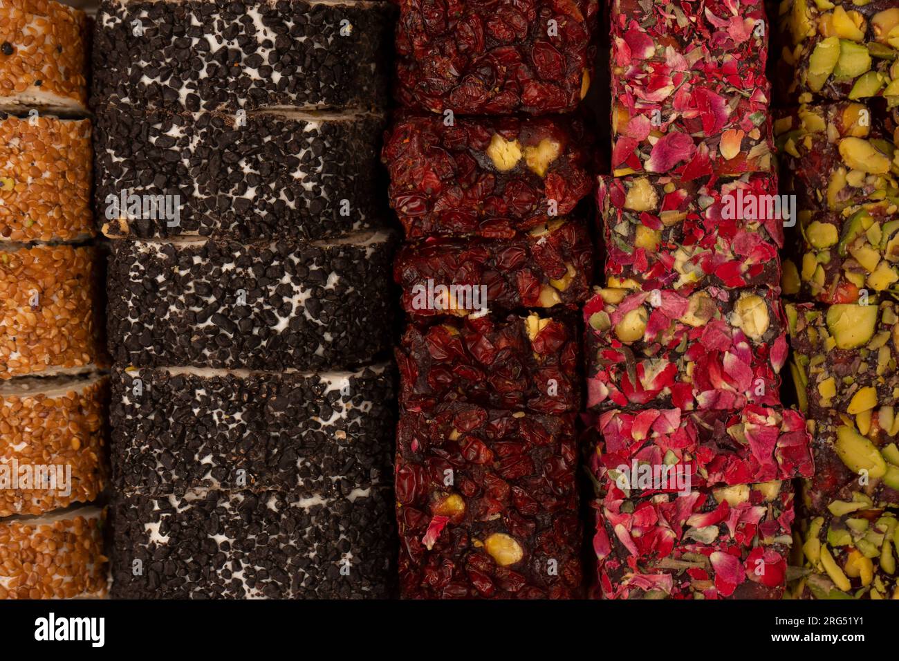 Sweet rolls with pomegranate and nuts, turkish sweets. Turkish rahat ...