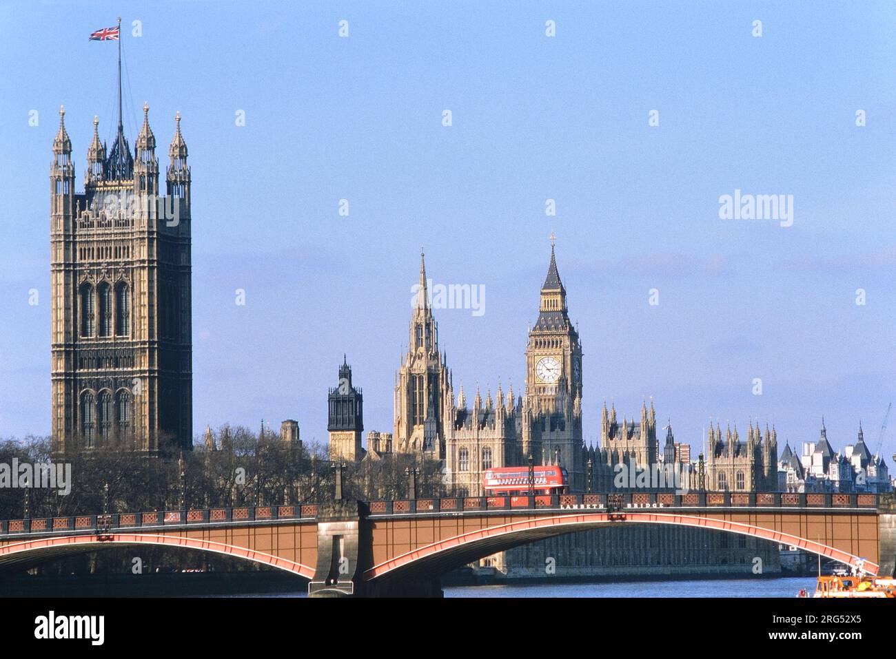 Houses of Parliament & Lambeth Bridge, London, England, UK. Circa 1980 ...