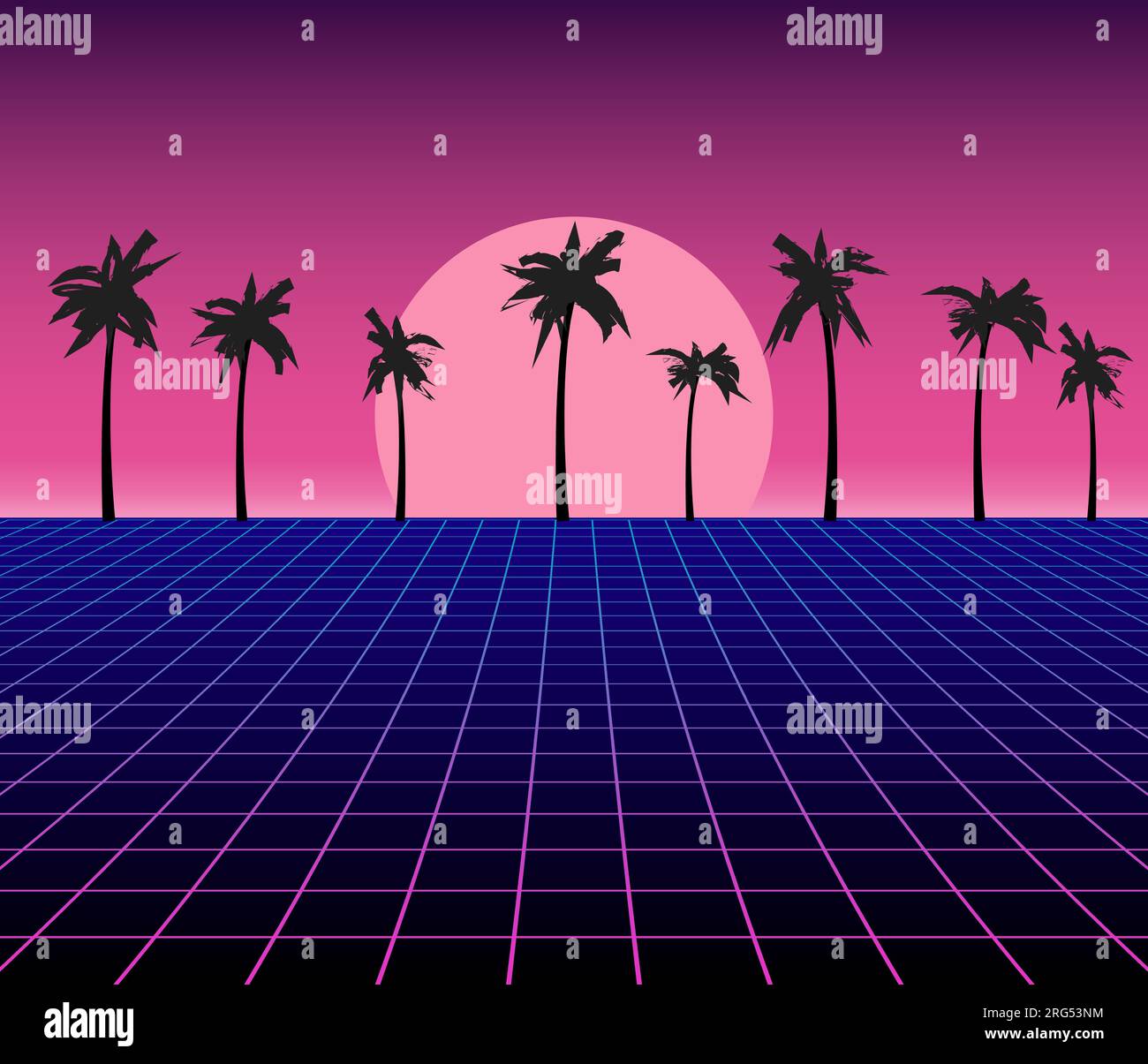 Synth wave retro grid background. Synthwave 80s vapor vector game poster neon futuristic laser ...