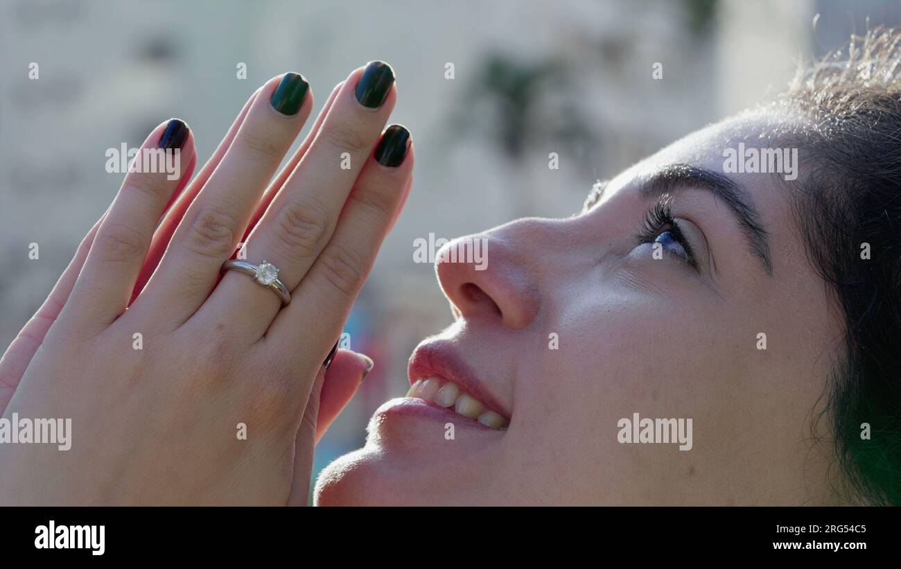 Woman in prayer closing eyes in meditation and mindfulness ...