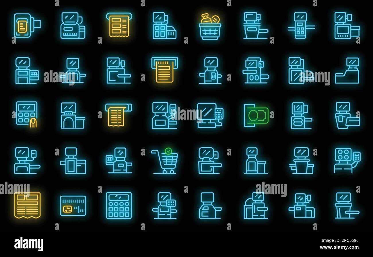 Self-service at the checkout icons set outline vector. Salf cash. Scan ...